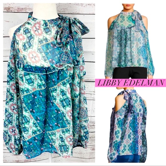 libby. edelman | Tops | Libby Edelman Cold Shoulder Sheer Bow Neck Blouse Nwot | Poshmark